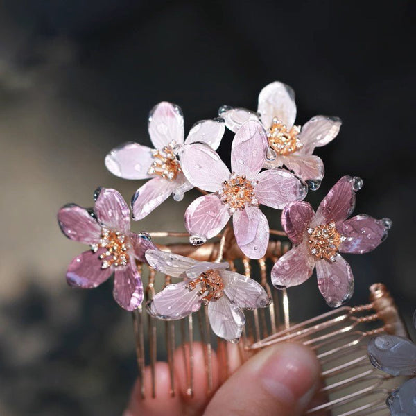 Golden Stamen Glittering Cherry Blossom Hair Comb